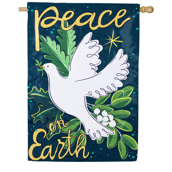Evergreen Peace On Earth Applique House Flag - Flagsrus.org