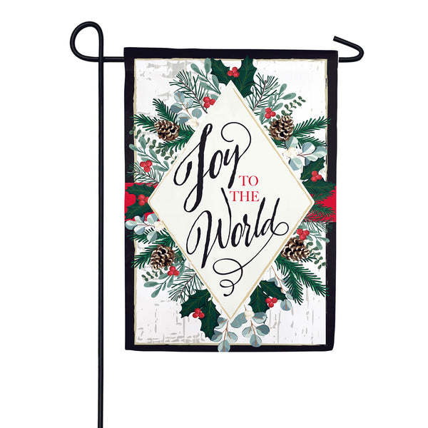 Evergreen Joy to the World Appliqued Garden Flag: Flagsrus.org