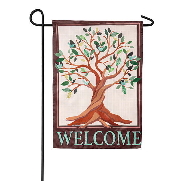 Evergreen Tree of Life Welcome Applique Garden Flag - Flagsrus.org
